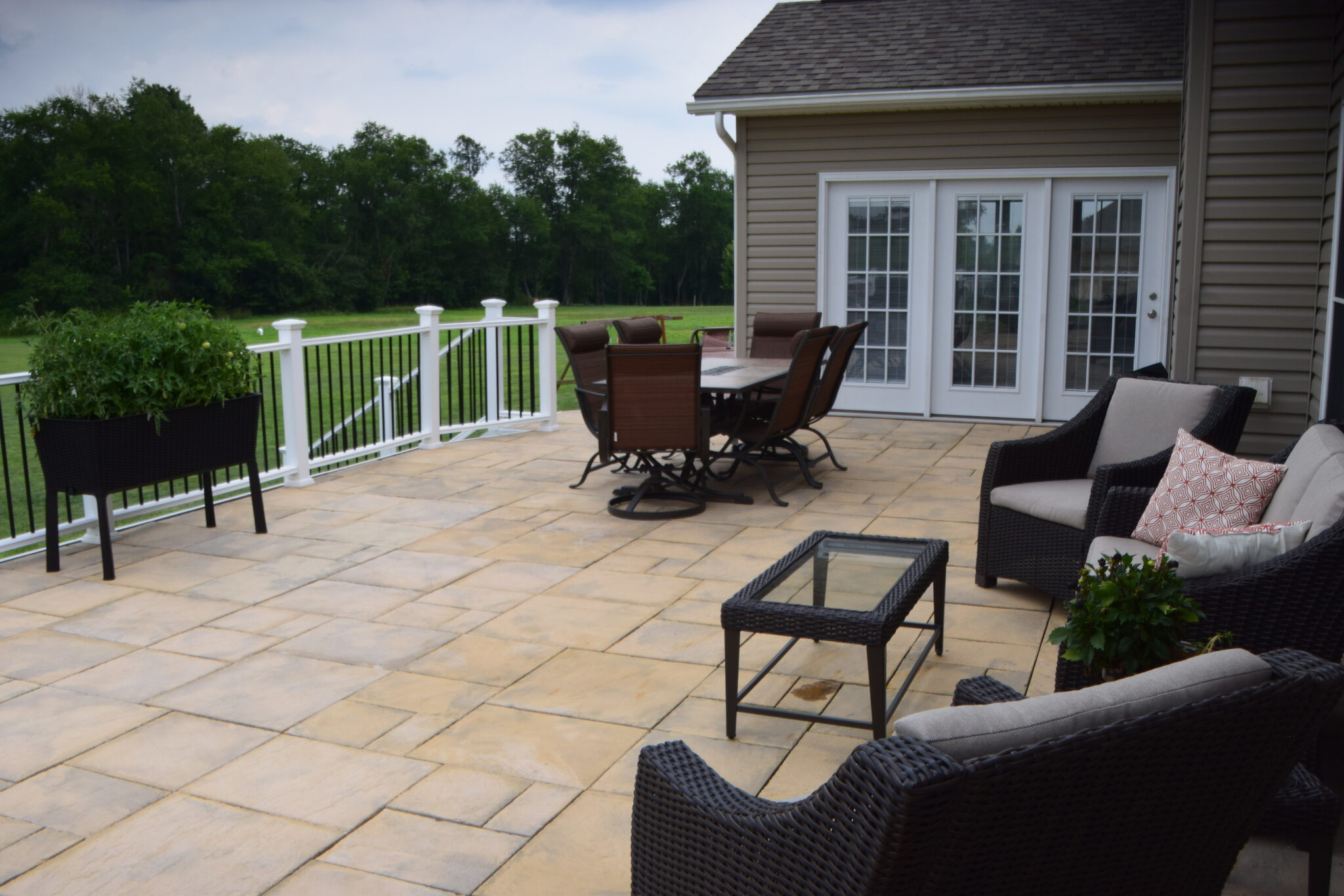 Elevated Concrete Paver Deck with Firepit - StoneDeks