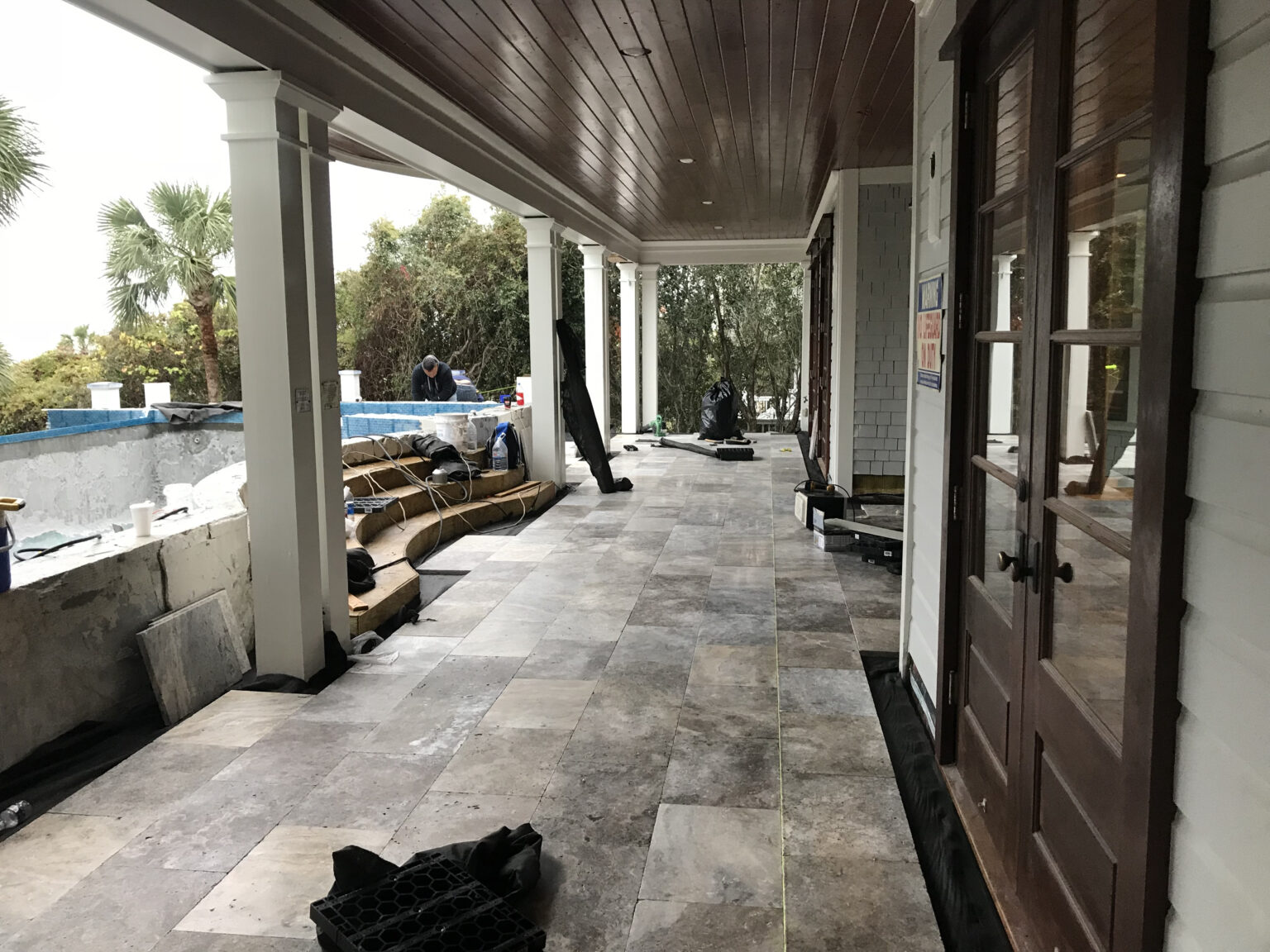 Travertine Stone Deck with StoneDeks System - StoneDeks