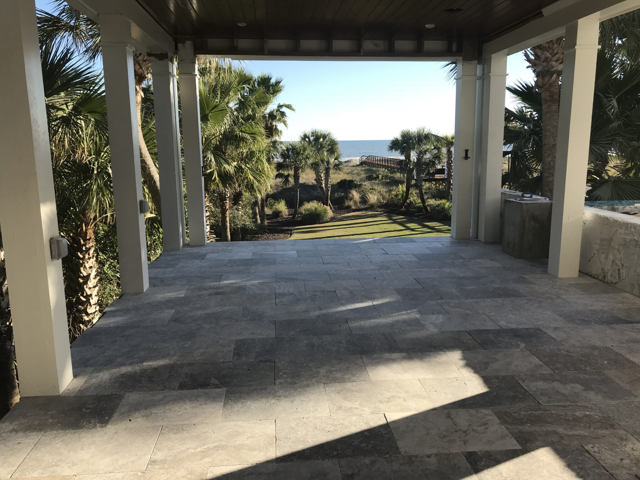 Travertine Stone Deck with StoneDeks System - StoneDeks