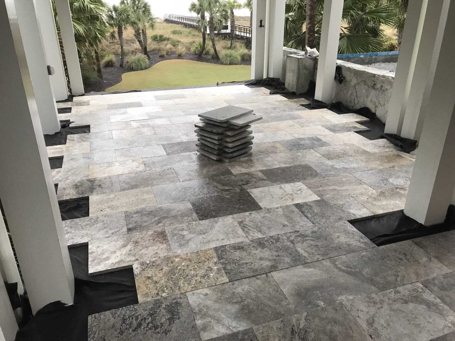 Travertine Stone Deck with StoneDeks System - StoneDeks